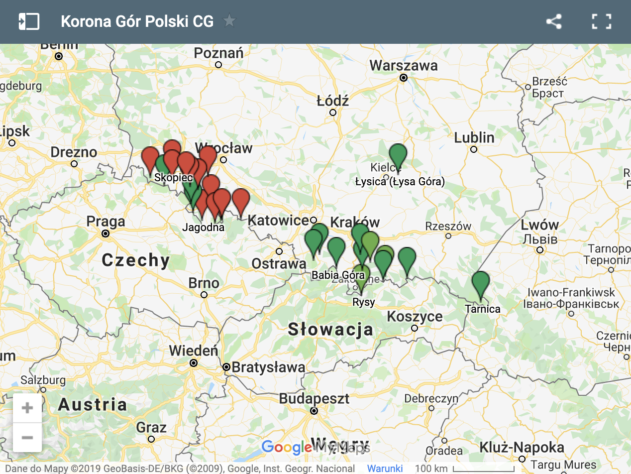 Korona Gór Polskich MAPA
