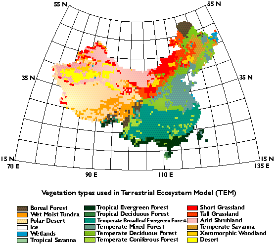 China: Map Displaying Biomes of China