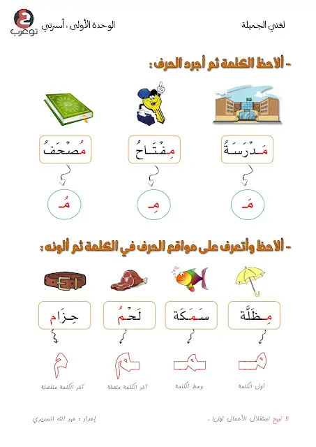 ورقة عمل حرف الميم وورد Pdf لرياض الأطفال والصفوف الأولي