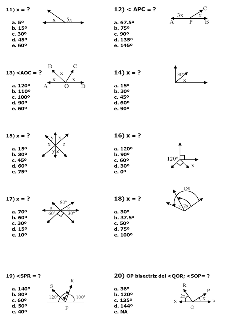 Ejercicios de ángulos complementarios y suplementarios