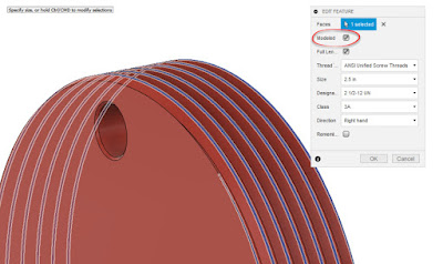The modeled thread and dialog box.