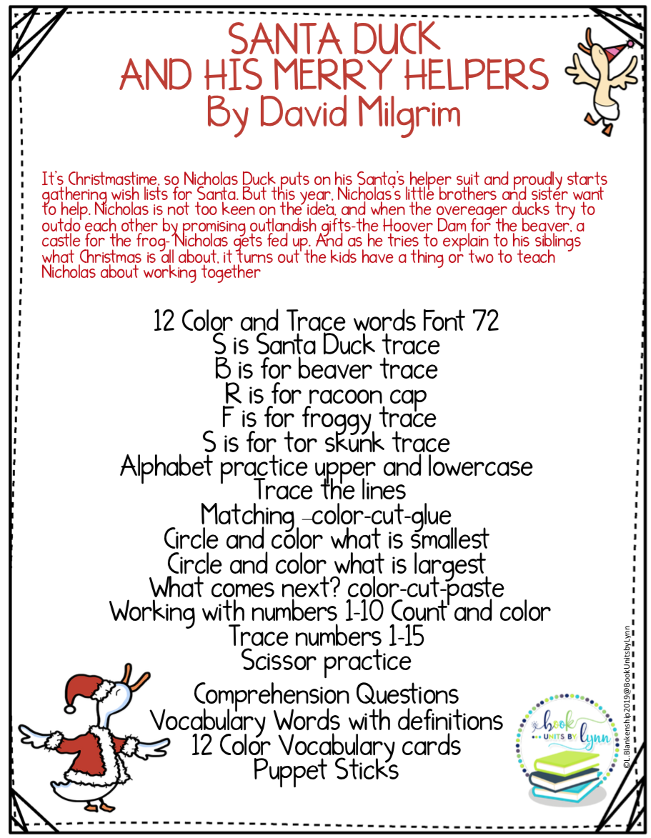 SANTA DUCK AND HIS MERRY HELPERS BOOK UNIT ~ Book Units by Lynn