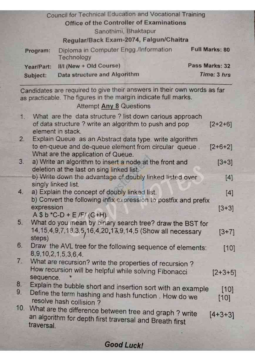 Ctevt Question Paper 2074 3rd Semester Diploma In Information