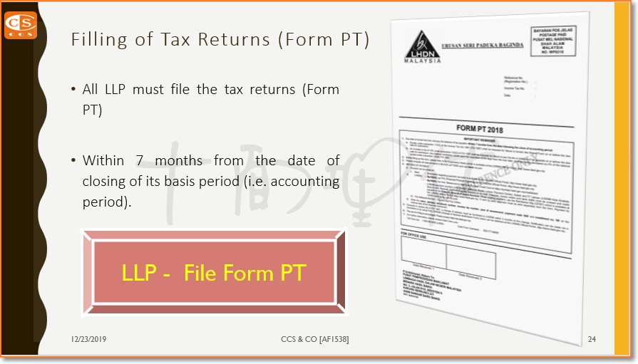 CCS & Co Plt : LLP/有限责任合伙公司 7: LLP 需要用 Form PT报 Tax