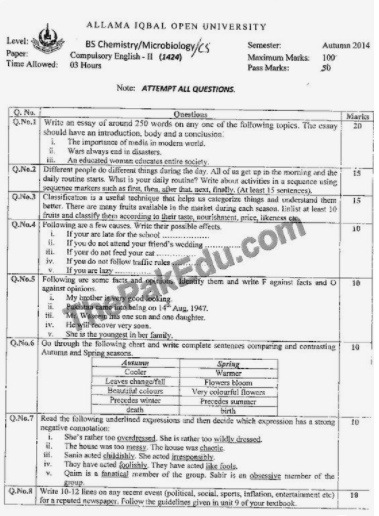 AIOU B.A Past Papers course code 1424 Read Online