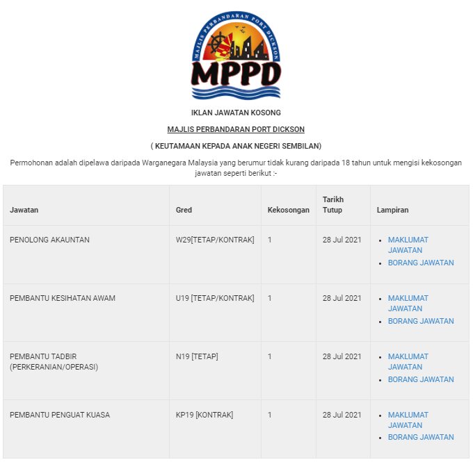 Jawatan Kosong di Majlis Perbandaran Port Dickson (MPPD) - Appkerja ...