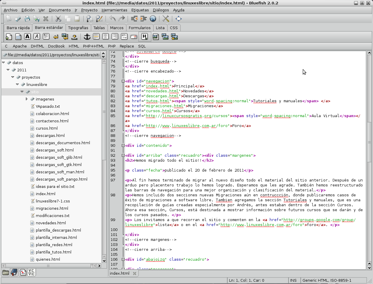 El software libre en mi vida: Edición de HTML y CSS con BlueFish