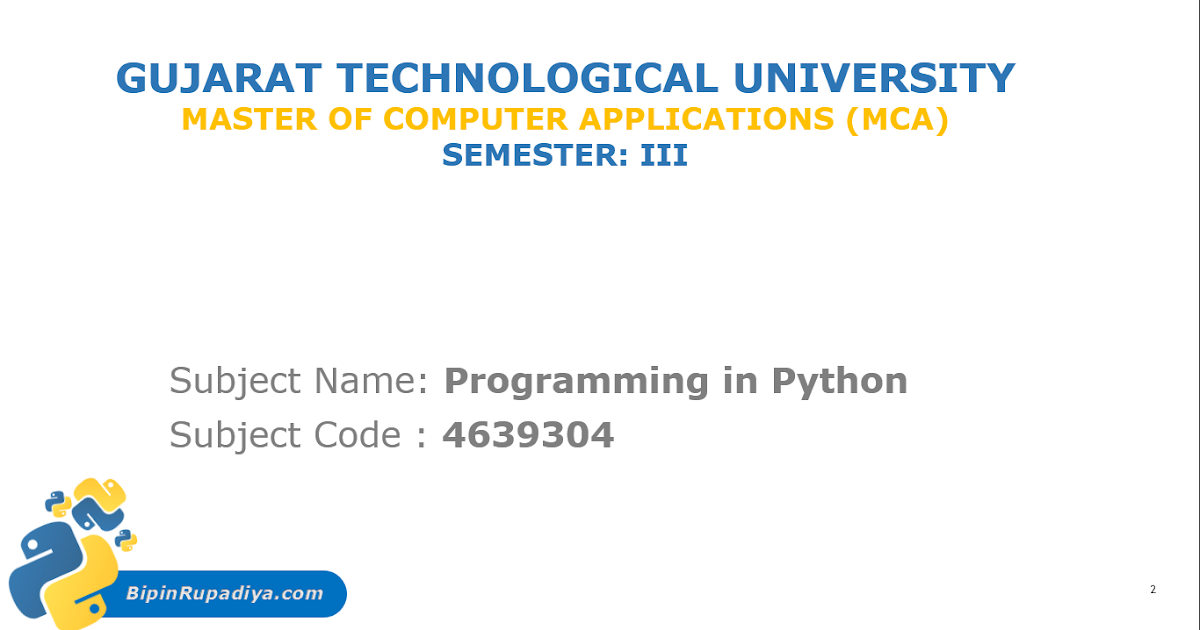 Mr Bipin S Rupadiya Gtu Mca Programming In Python 4639304