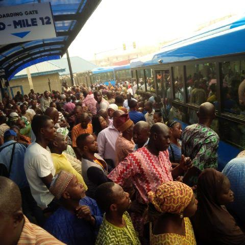 Massive crowd at BRT bus station in Ikorodu every morning (Photos)