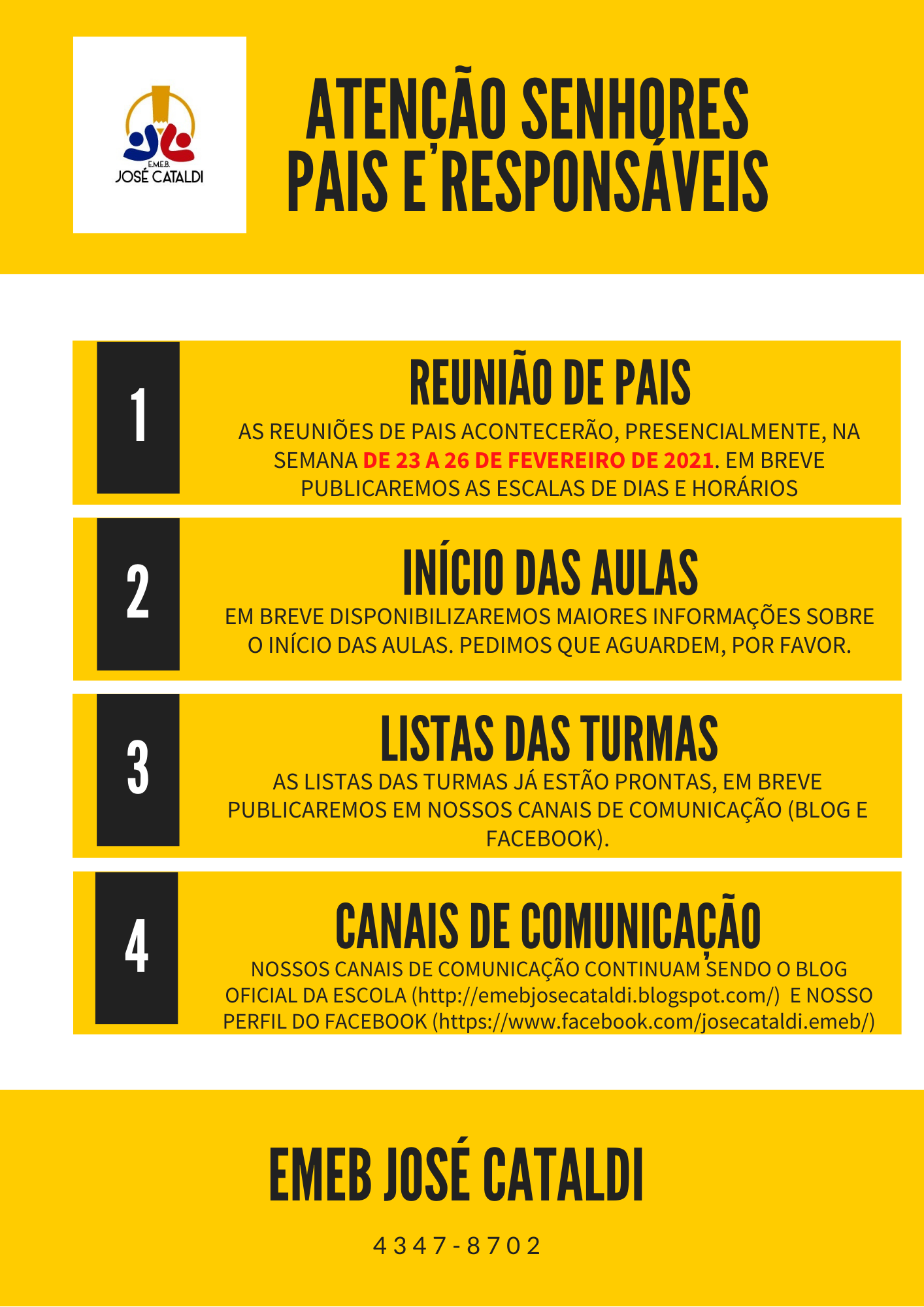 AtenÇÃo Senhores Pais E Ou ResponsÁveis ~ Emeb José Cataldi