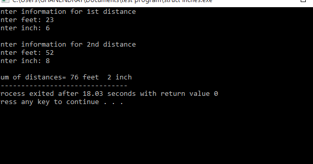 C++ Program To Add Two Distances (in inch-feet) Using Structures