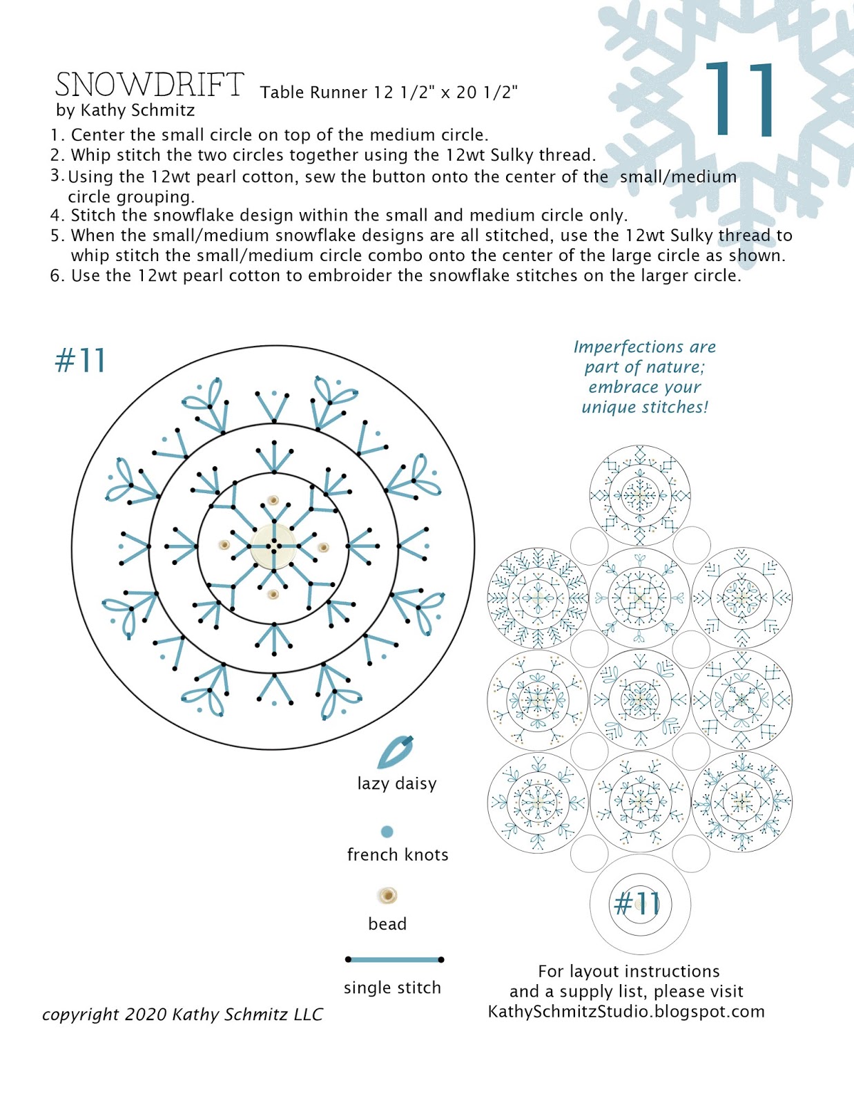 Kathy Schmitz: Snowdrift Table Runner - Snowflake #11