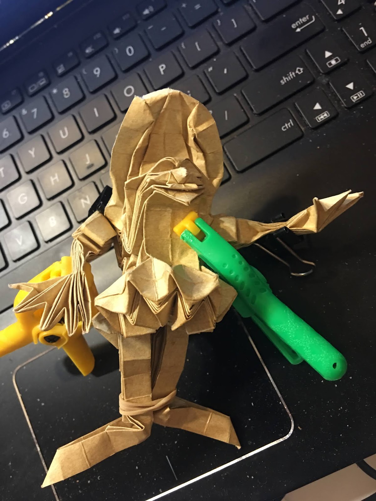 Have Paper, Will Travel: Dwarf using a human-sized violin for a cello