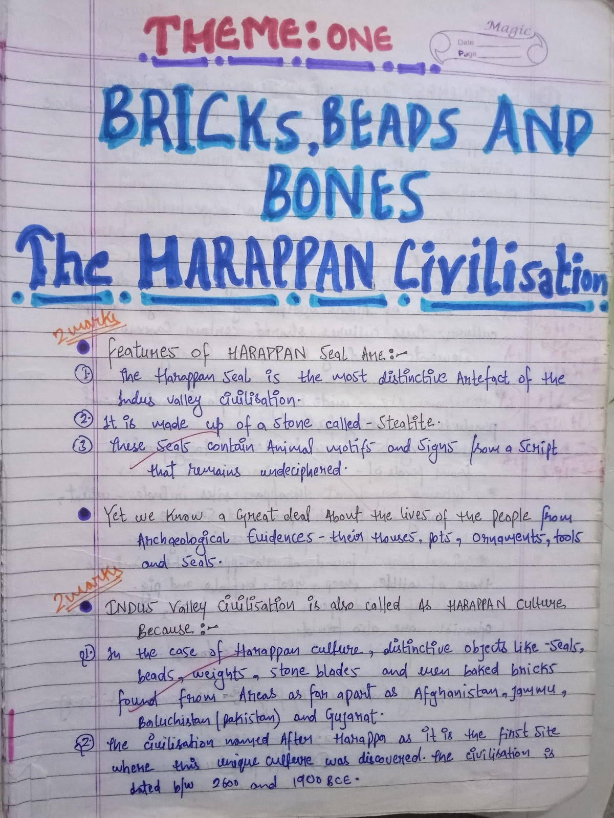 Handwritten notes of Brick, Beads and Bones- The Harappan Civilization ...