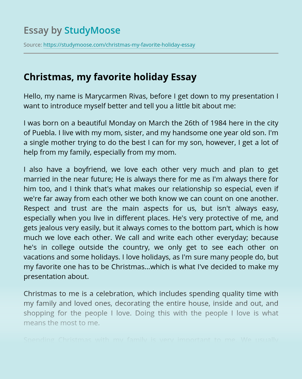 essay examples: Christmas Essay