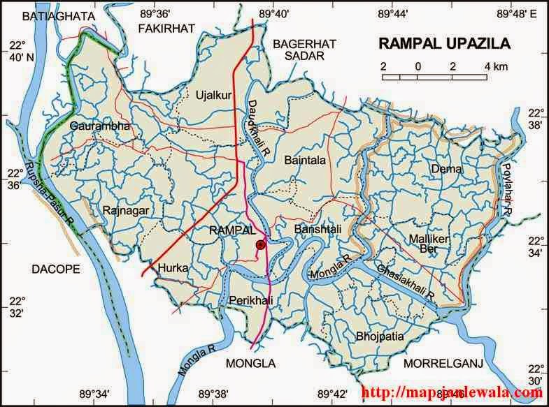 Rampal Upazila Map, Bagerhat District, Bangladesh