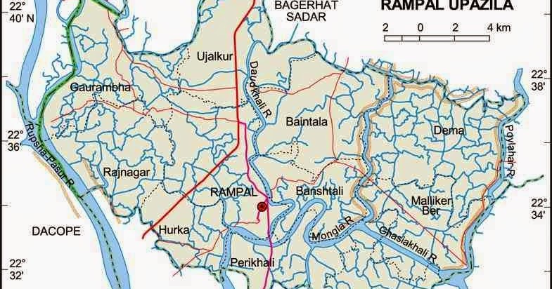 Rampal Upazila Map, Bagerhat District, Bangladesh