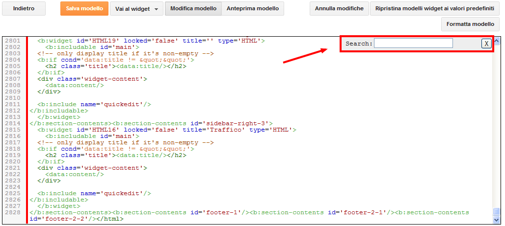 Come cercare una stringa del codice nel nuovo editor HTML del template ...