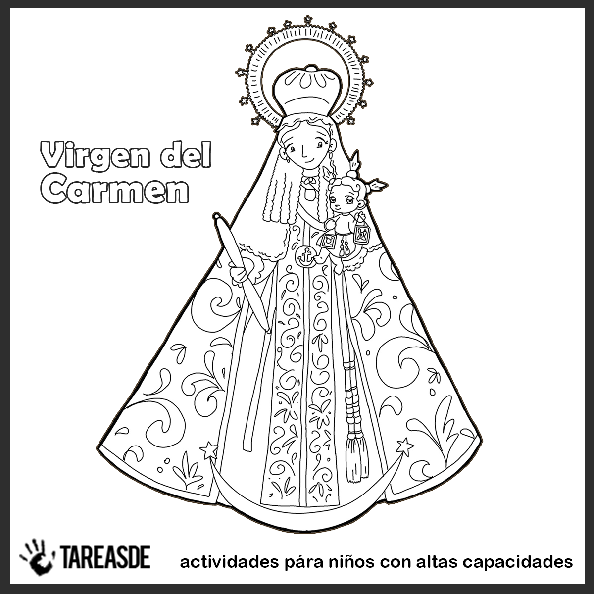 Virgen del Carmen para colorear niños - Imagenes de Amor Bonitas