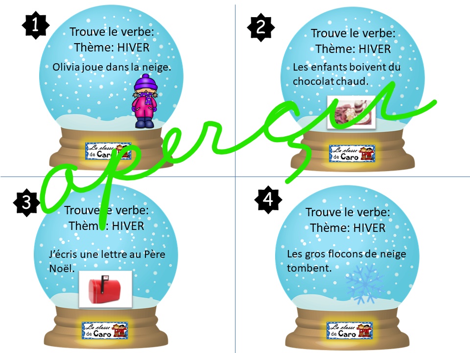la classe de caro.: Trouve le verbe - HIVER - 8 cartes à tâches