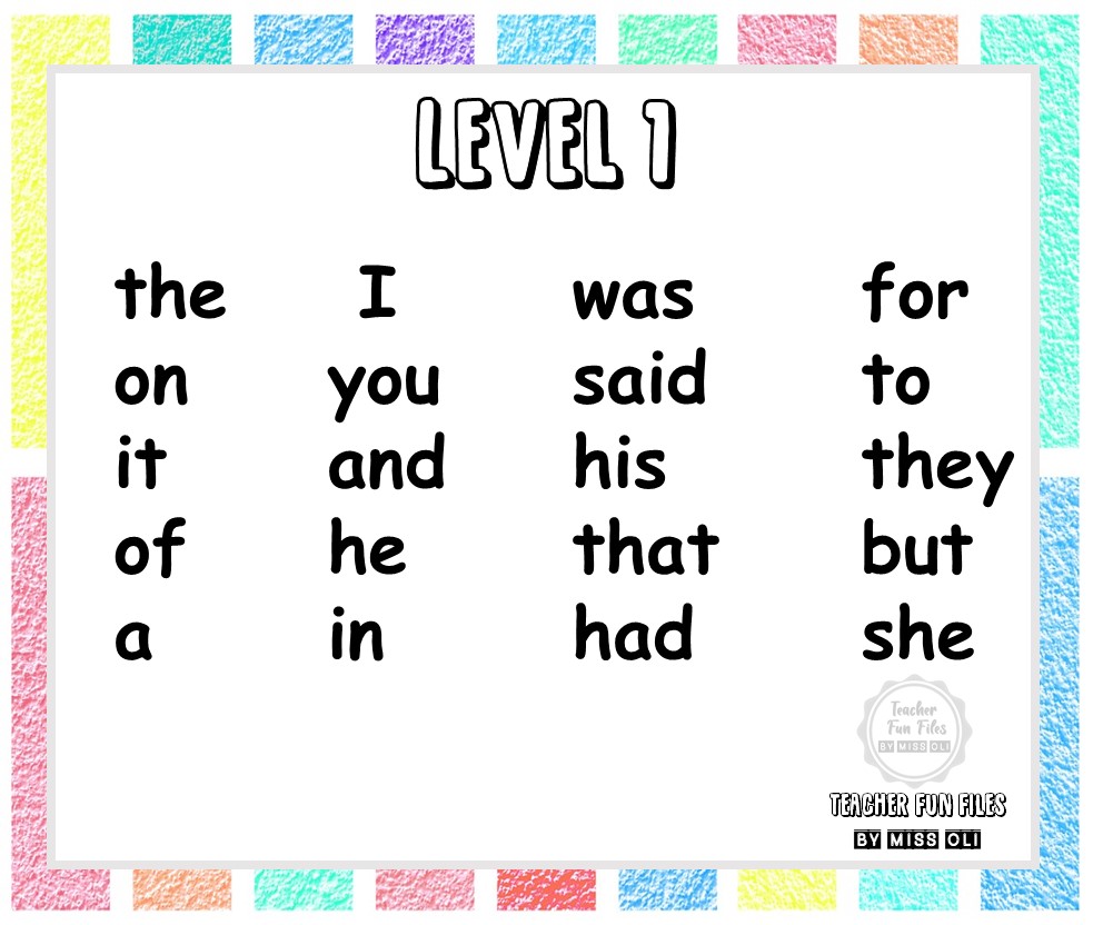 Teacher Fun Files: Basic Sight Words in Different Levels