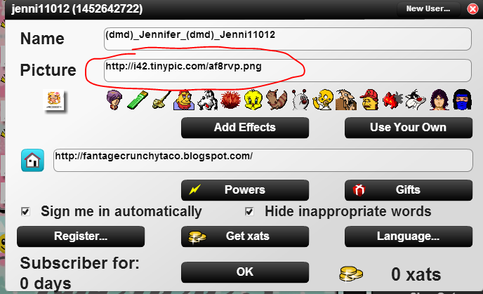 Home Of Crunchy Tacos : How To Change Your XAT Picture (Fantage Character)