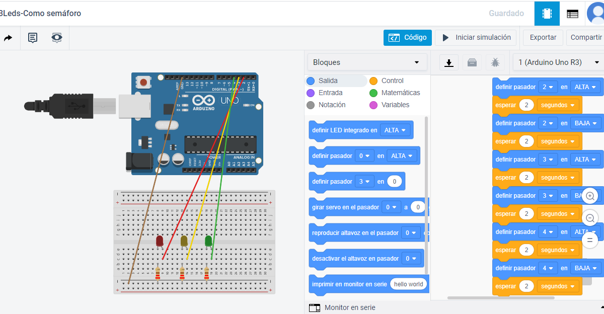 Presentando el Reto 2: Programando tres leds para que funcionen como un ...