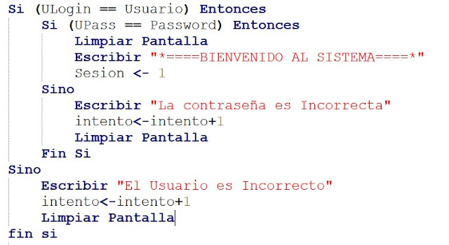Algoritmo Ingreso al Sistema en PSeInt que solo permite 3 Intentos