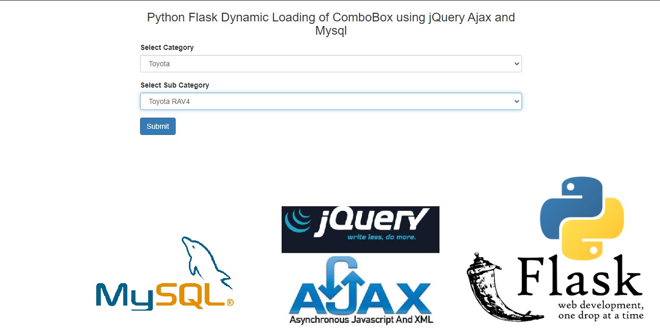 Python Flask Dynamic Loading of ComboBox using jQuery Ajax and Mysql ... Python Flask Dynamic Loading of ComboBox using jQuery Ajax and Mysql ...