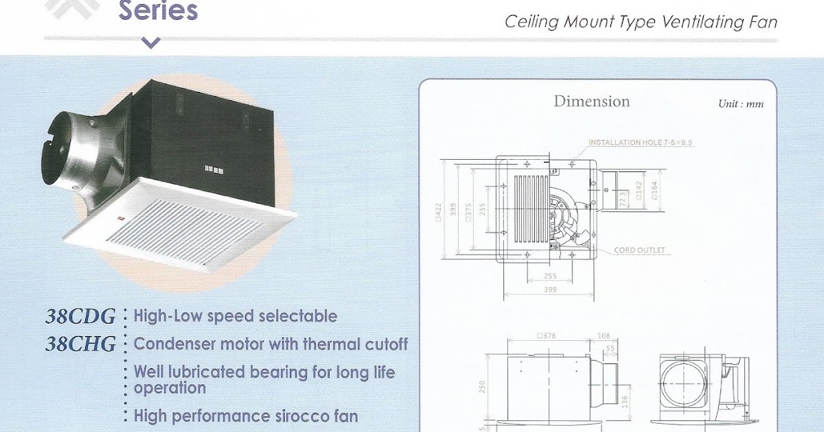 MaximaxSystems.com: KDK CEILING MOUNT TYPE VENTILATING FAN STANDARD SERIES 38CDG/38CHG