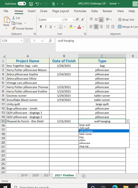 My Sewing Room: Tracking my finishes