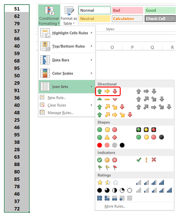 Icon Sets in Conditional Formatting