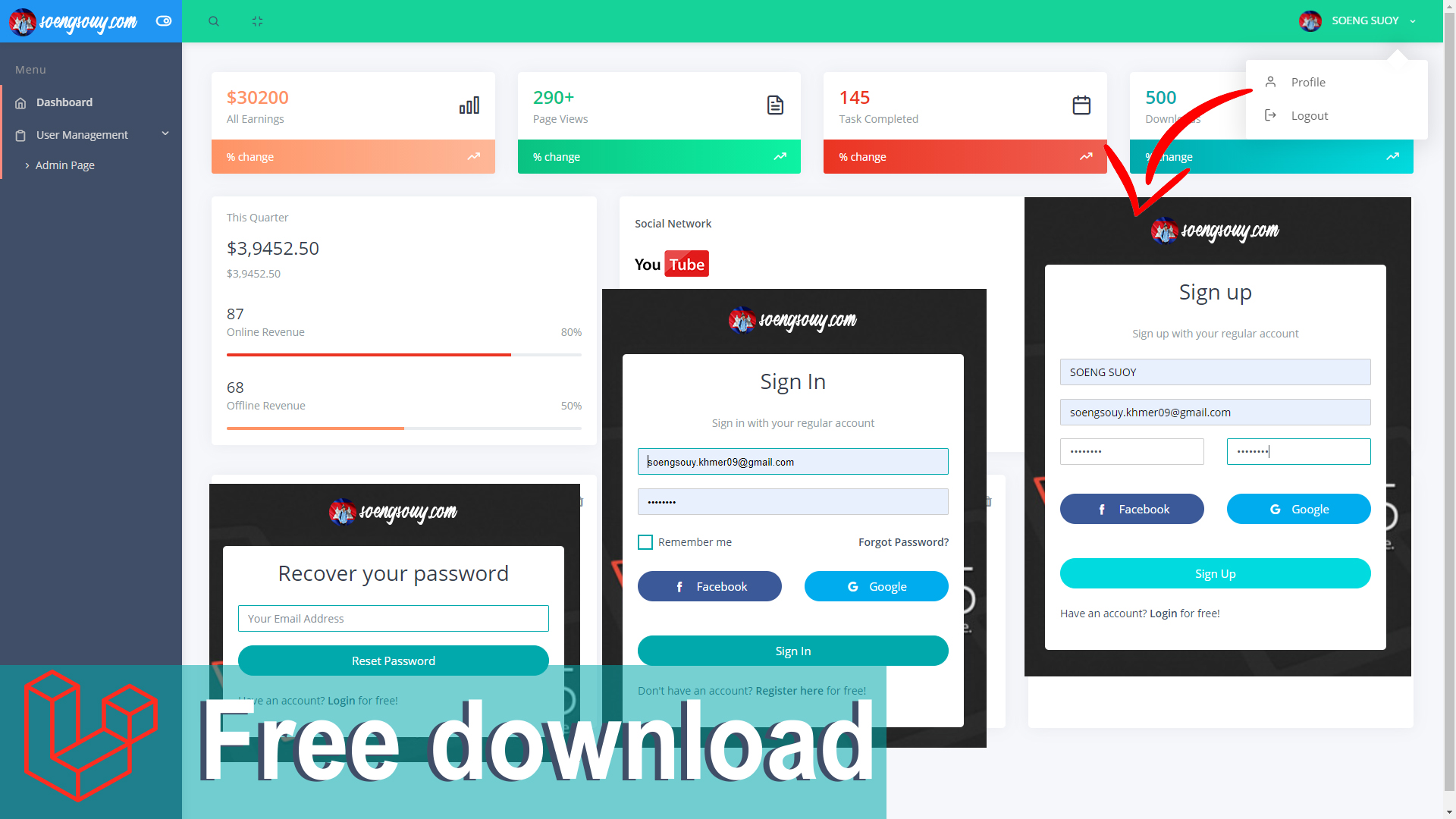 Admin dashboard in Laravel | Sign up and Sign in