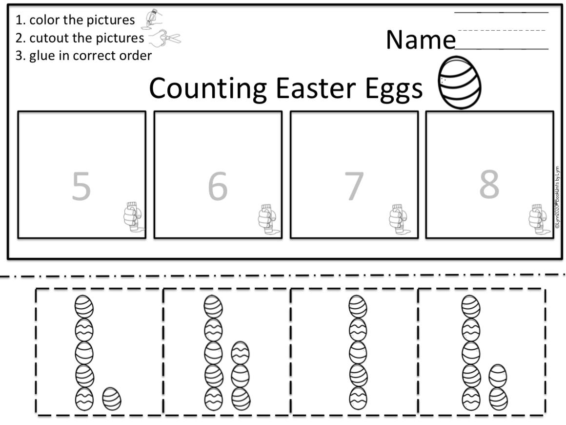 COUNTING EASTER EGGS COLOR-CUT-GLUE ~ Book Units by Lynn