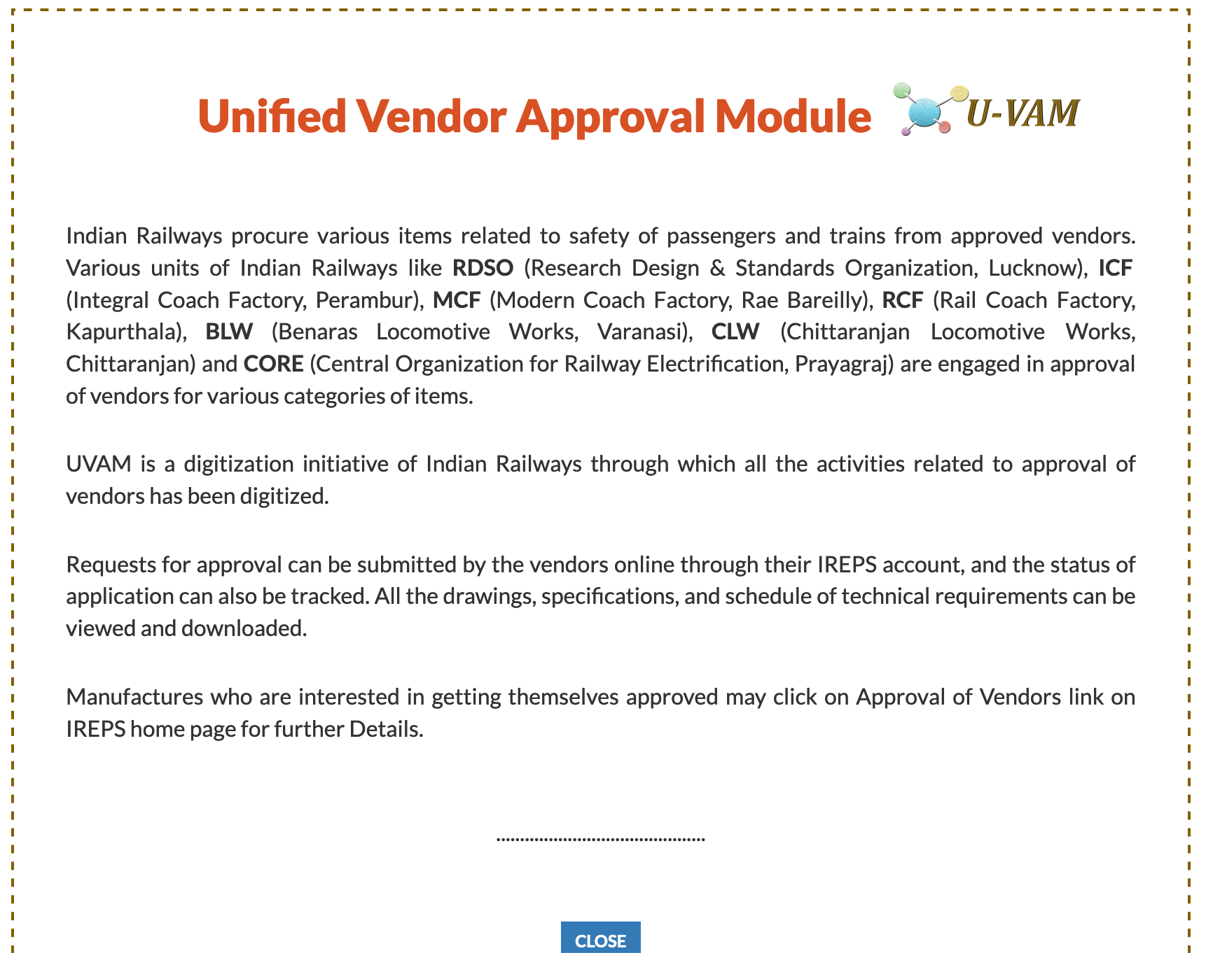 Unified Vendor Approval Module (U-VAM) on IREPS - eTenders Info