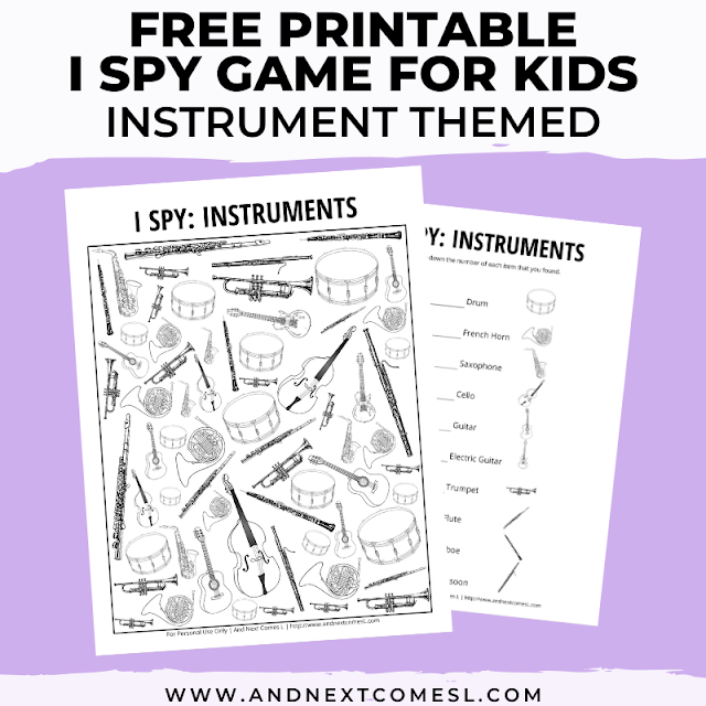 Musical Instruments Themed I Spy Game {Free Printable for Kids} | And ...