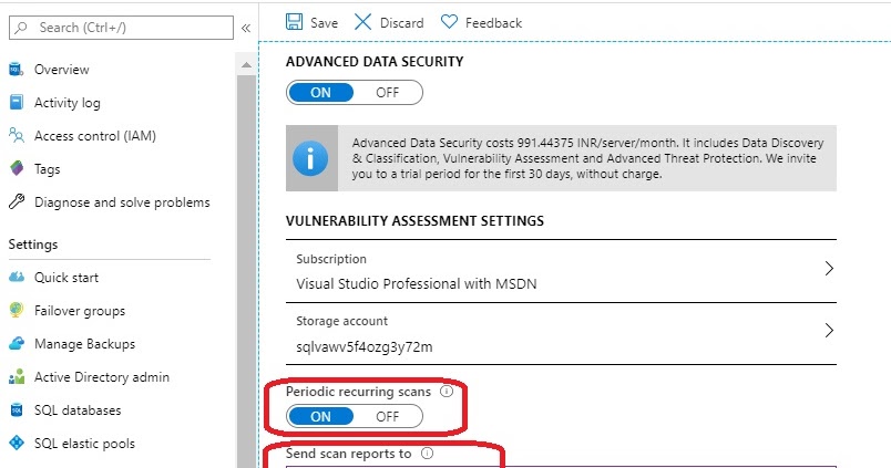 Azure Sql Vulnerability Assessment