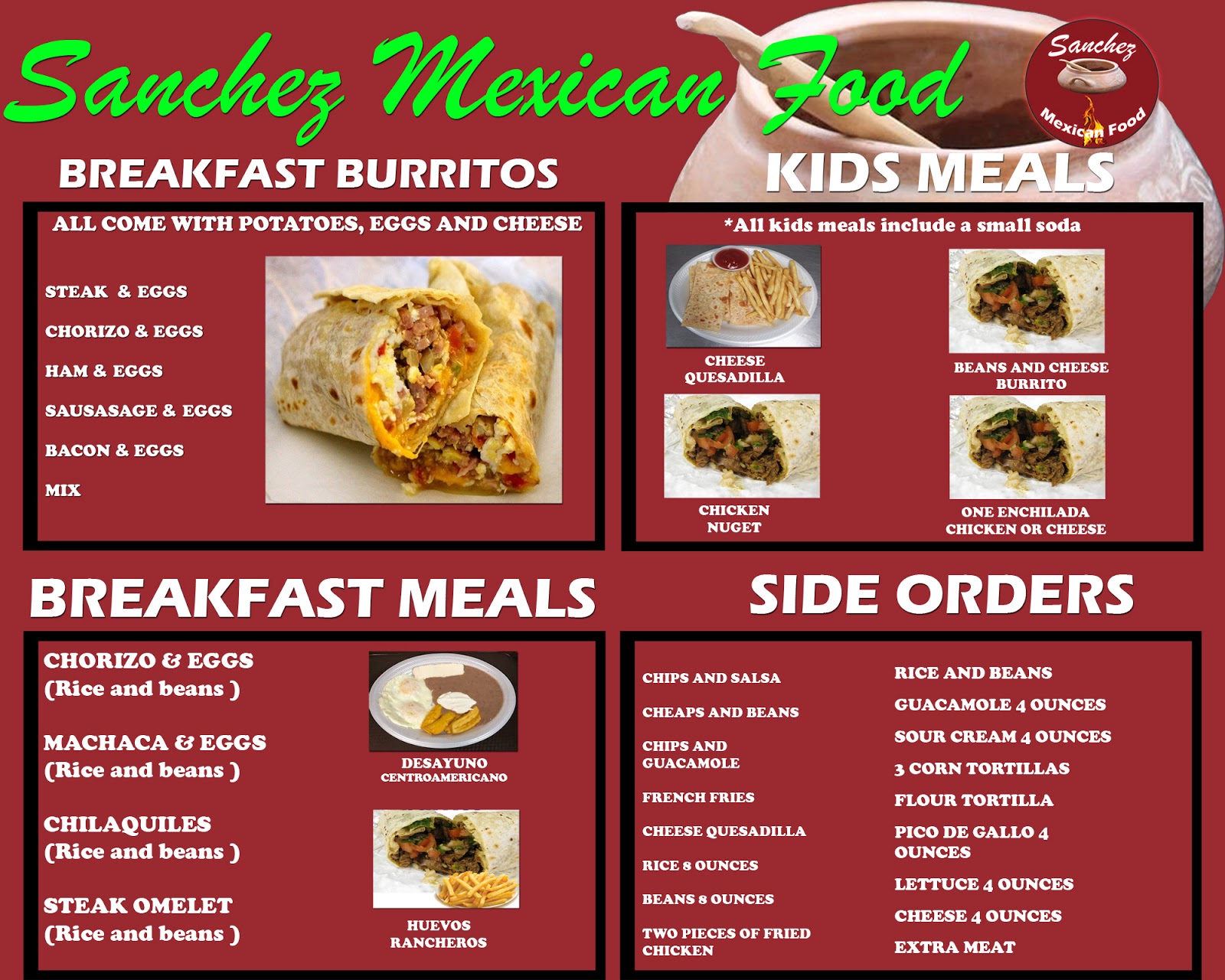 Menu ~ Sanchez Mexican Food