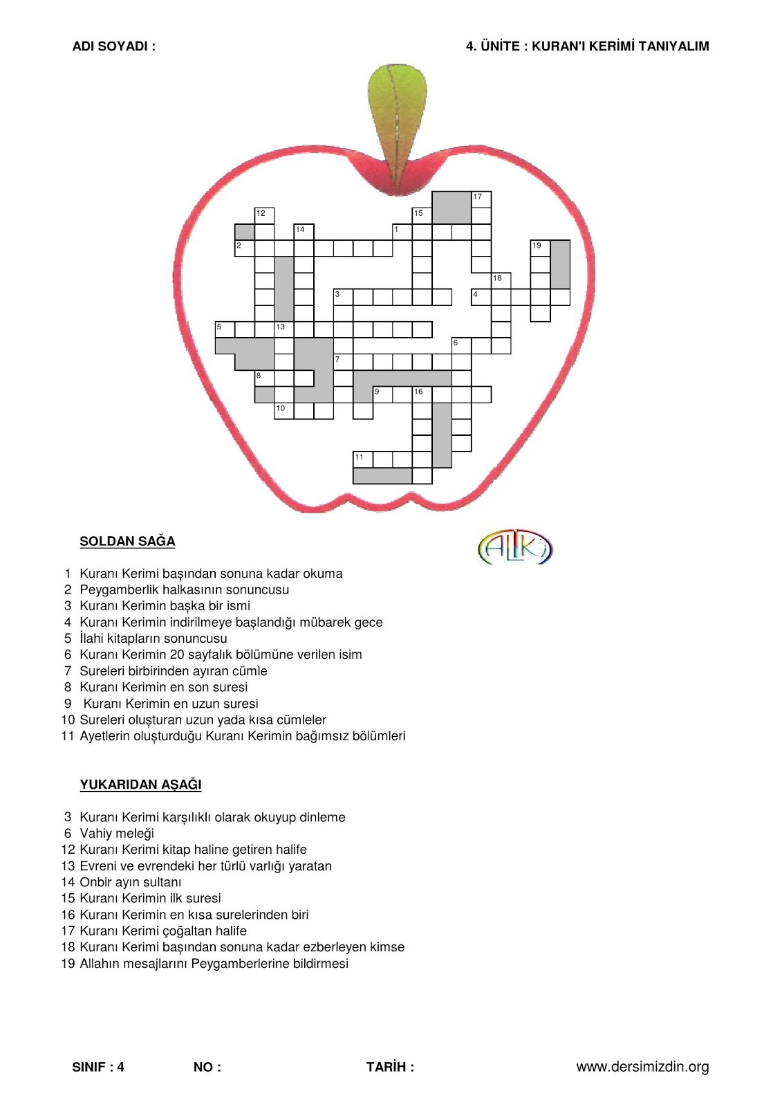 DinDersiOyun.com: 4.Sınıf 2. Ünite Bulmacalar (Kuran-ı Kerim)