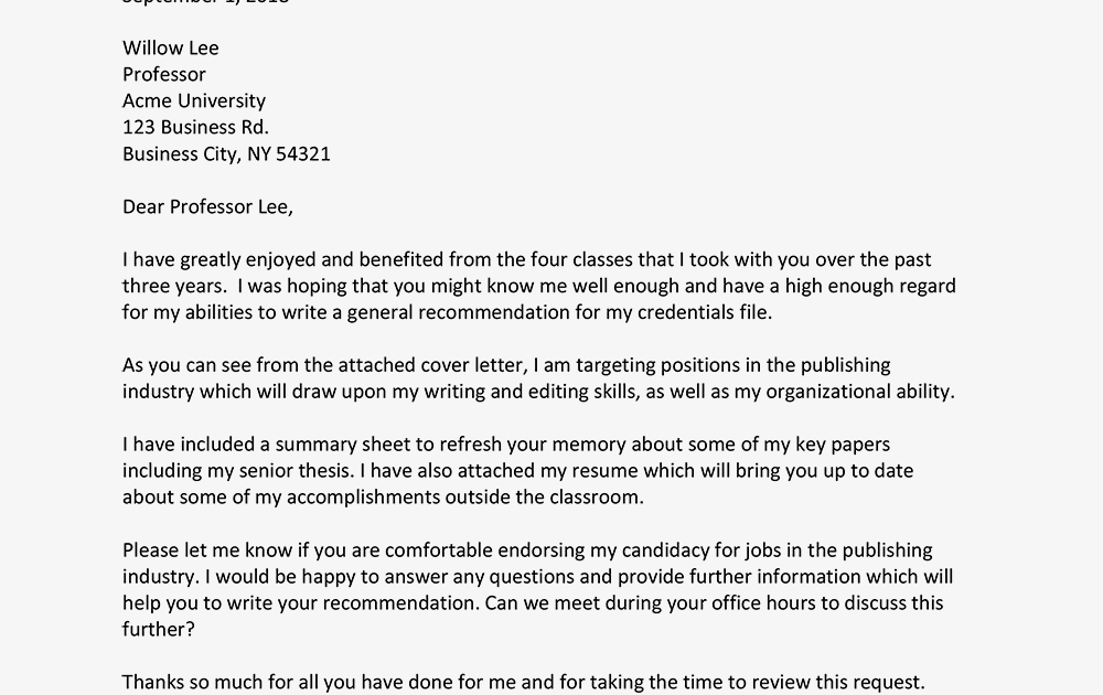 Request For Recommendation Letter ~ Thankyou Letter