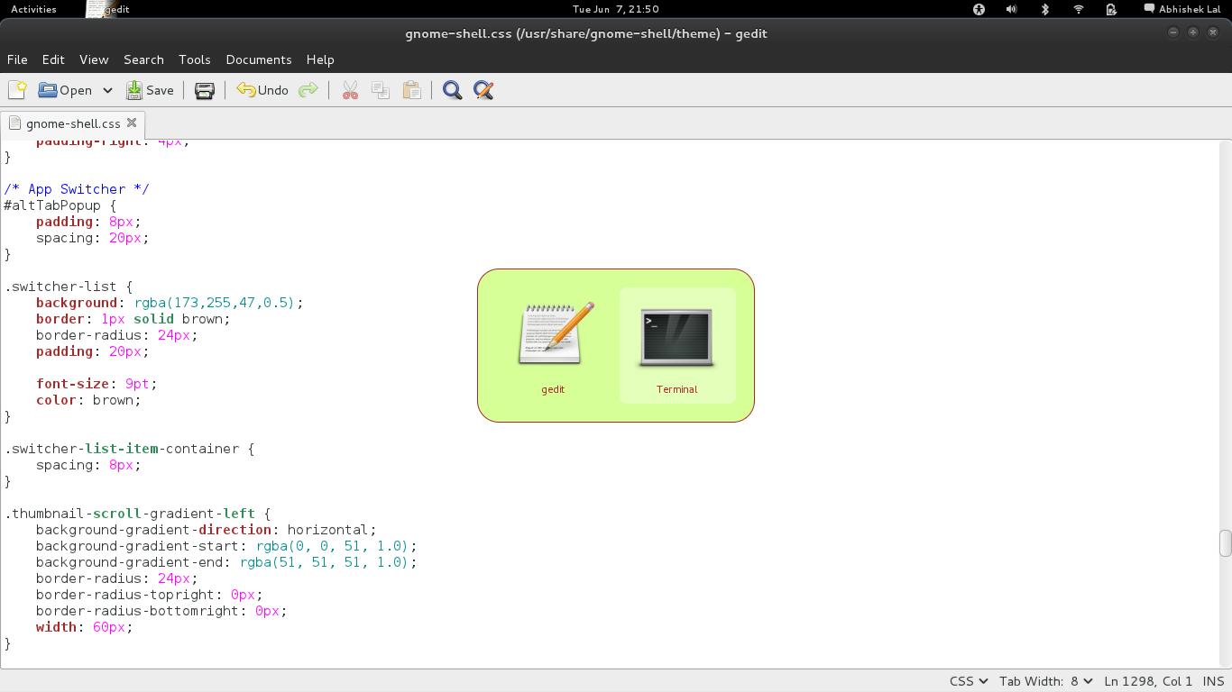 Abhiz Web Log Gnome3 Customization Change Alt Tab Color Abhiz Web Log Gnome3 Customization Change Alt Tab Color