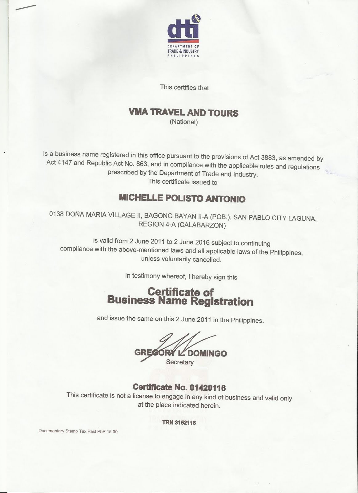 BUSINESS PERMIT / DTI CERTIFICATE | LAKBAY LAGUNA
