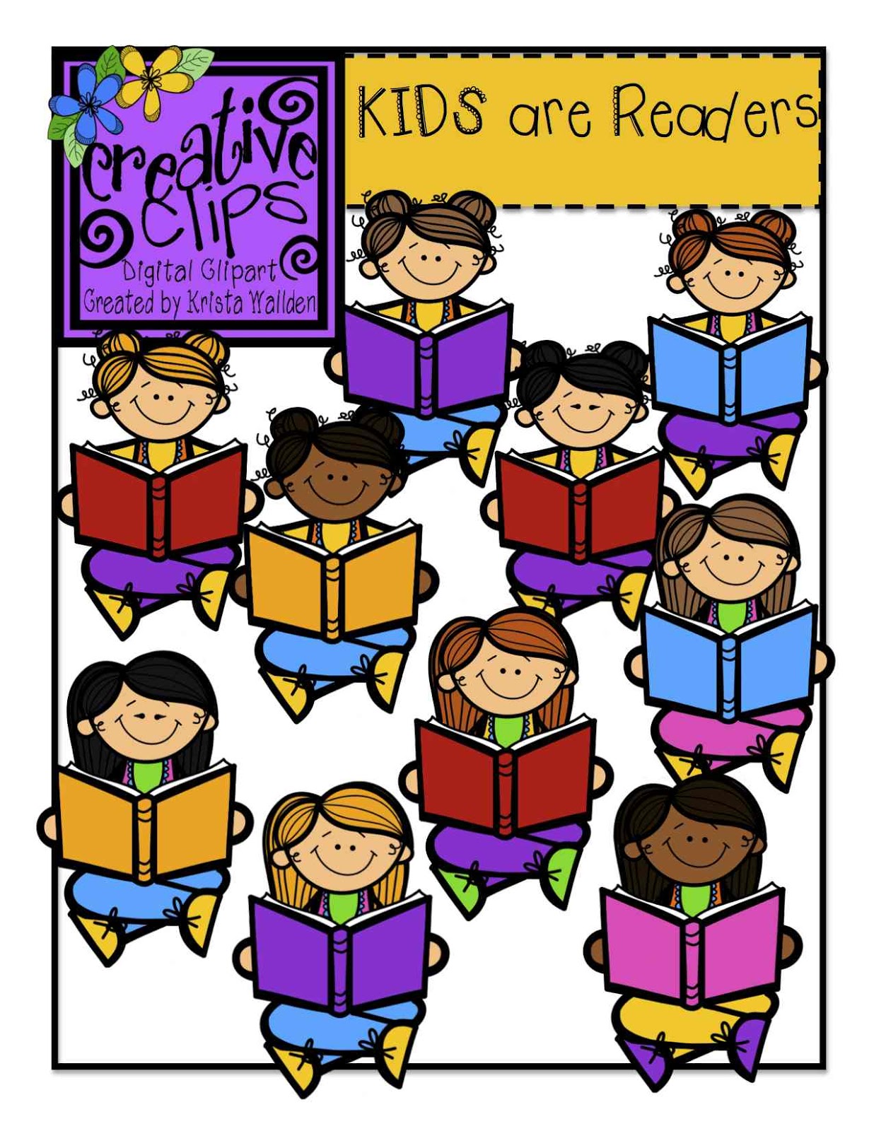 School Kids Reading Clip Art
