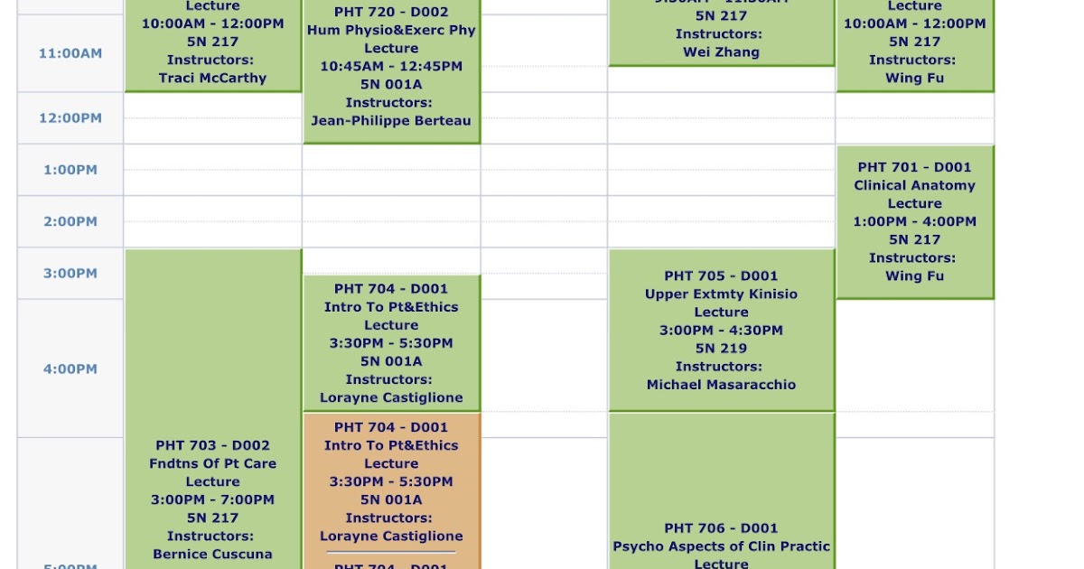 Doctorate Physical Therapy: Student Schedules