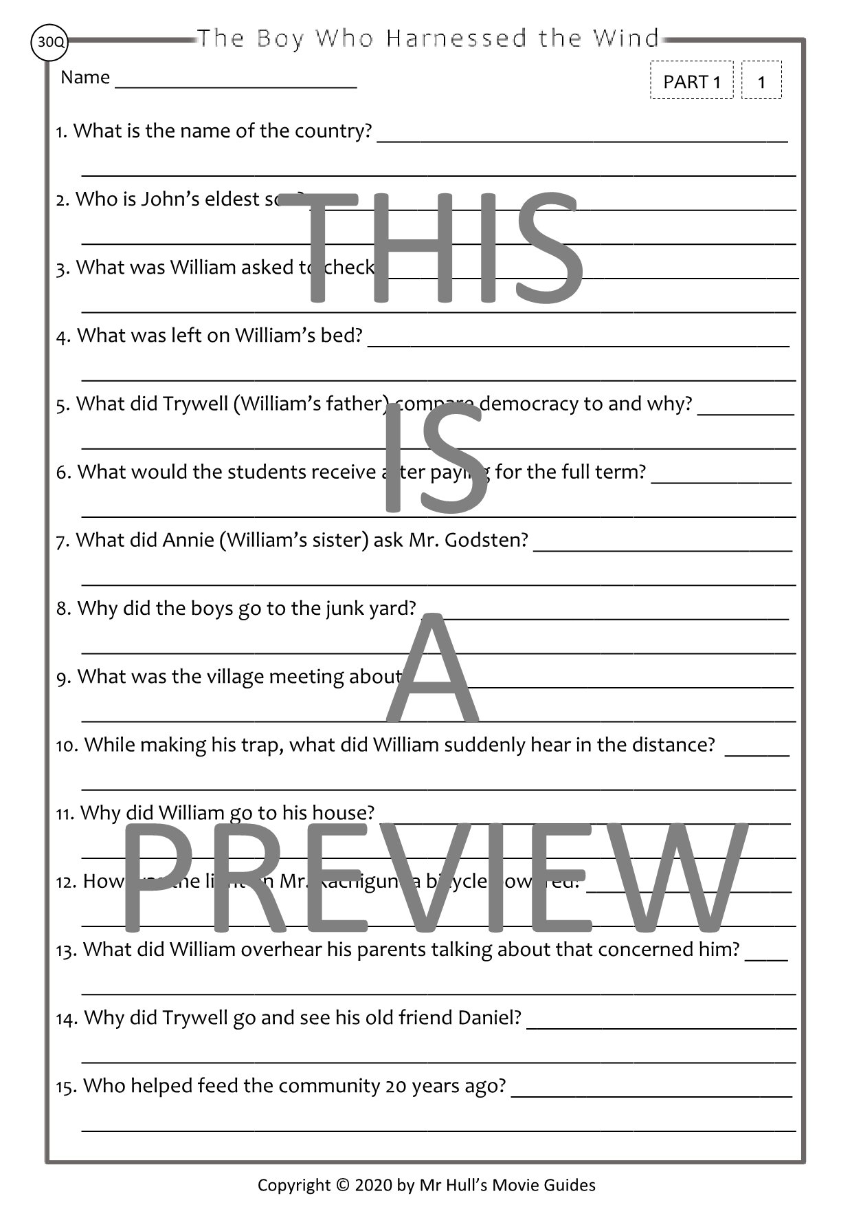 The Boy Who Harnessed the Wind + Activities - Answer Keys Included ...