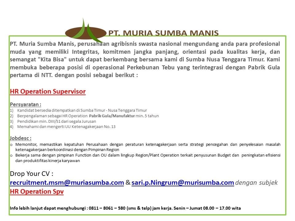 Lowongan Kerja PT Muria Sumba Manis TERKREATIF lowongan-kerja-pt-muria-sumba-manis-terkreatif