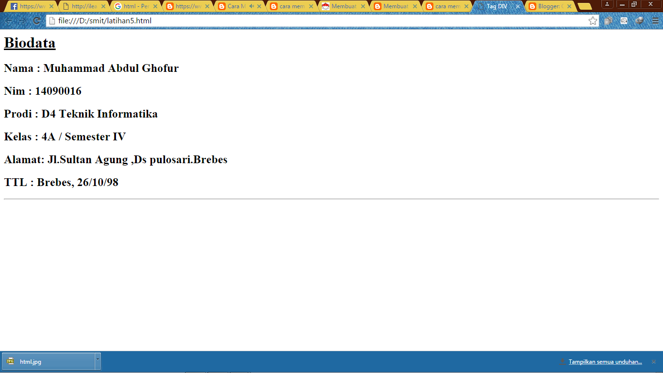 Tutorial Membuat Biodata Sederhana [HTML] ~ Informasi Blogger