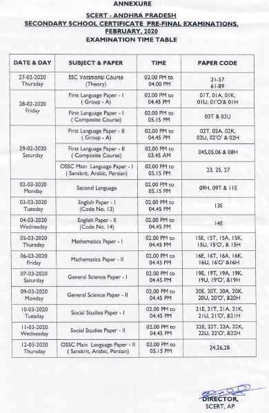 10th Class Pre final Examination time table - Leading website for AP ...