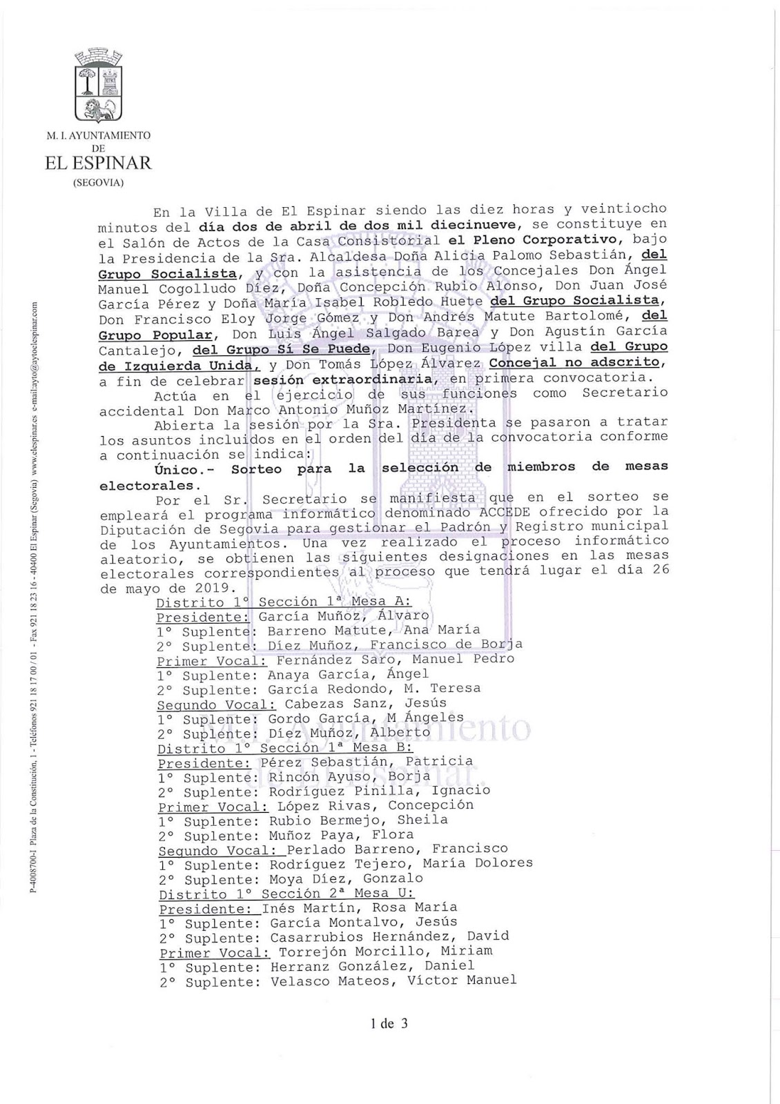 El Espinar InformaciÓn Composición De Las Mesas Electorales Para Las