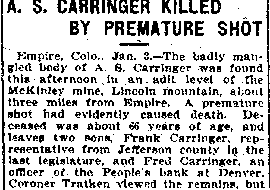 Genea-Musings: Carringers in the News -- A.S. Carringer Dies in 1903 in Colorado